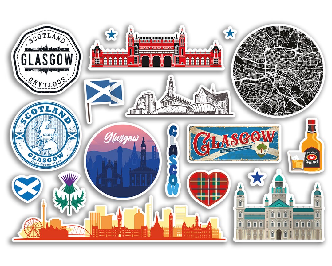 A5 Sticker Sheet Glasgow Landmarks Vinyl Stickers - Scotland Beach ...