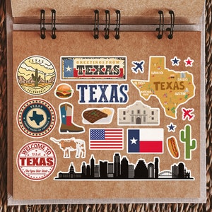 A5 Sticker Sheet Texas Landmarks Vinyl Stickers - USA America States ...