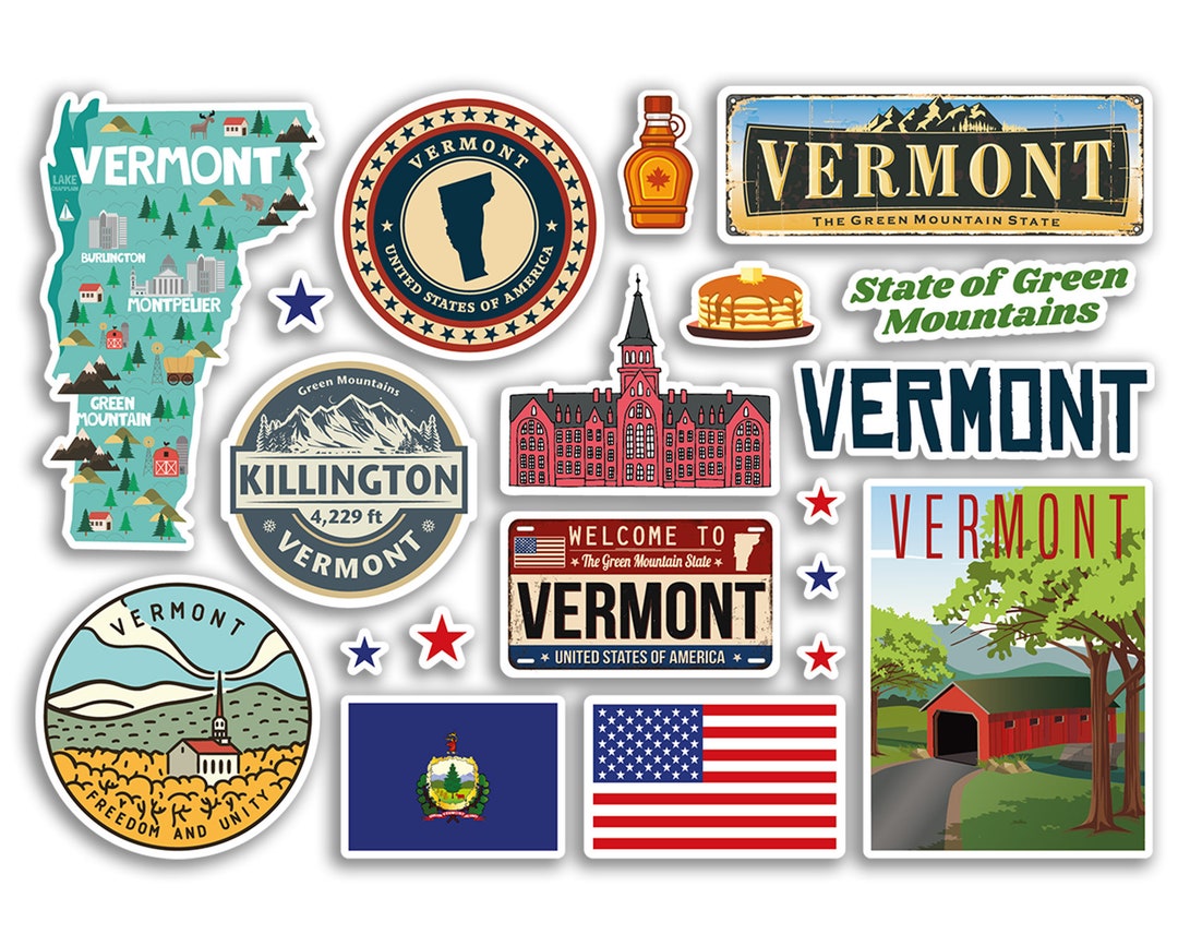 A5 Sticker Sheet Vermont Landmarks Vinyl Stickers - USA America States ...