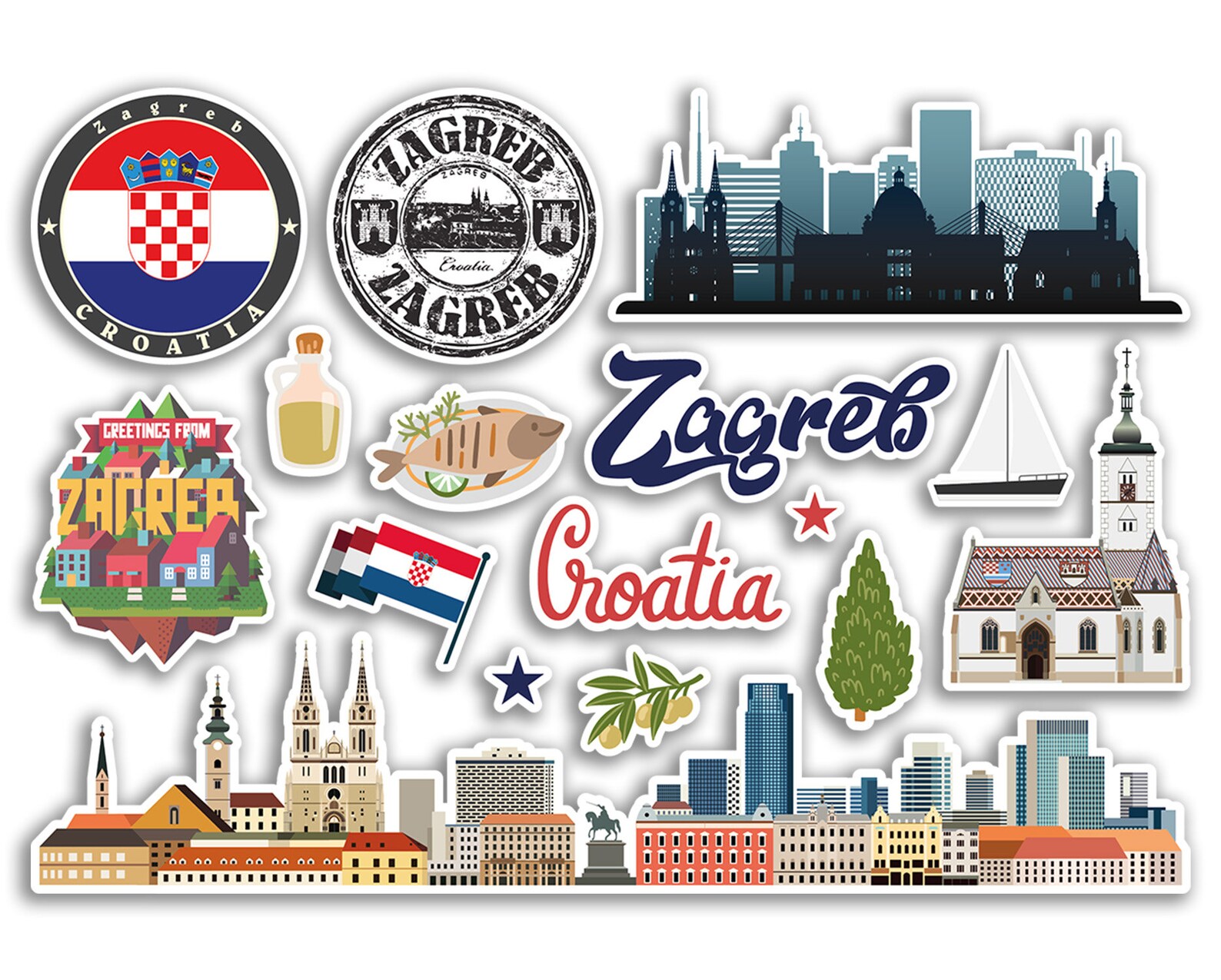 A5 Sticker Sheet Zagreb Landmarks Vinyl Stickers - Croatia City Map ...