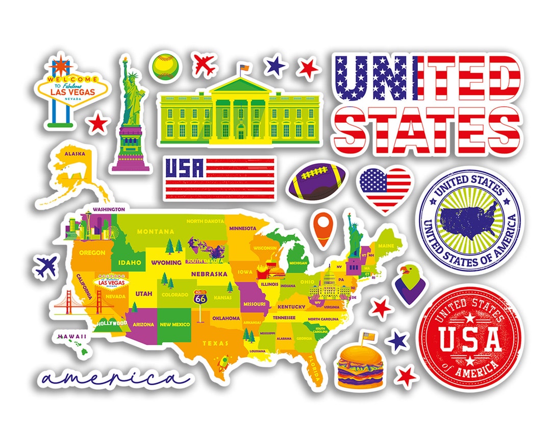 A5 Sticker Sheet United States Landmarks Vinyl Stickers - Bright USA ...
