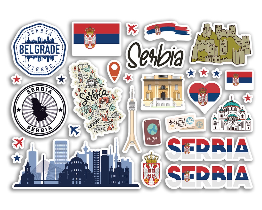 A5 Sticker Sheet Serbia Landmarks Vinyl Stickers - Serbian Country Map ...