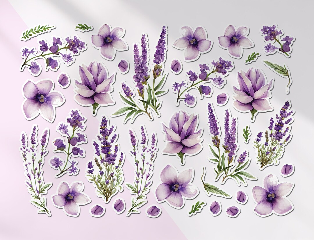 A4 Sticker Sheet Lavender Vinyl Stickers - Purple Floral Flowers ...