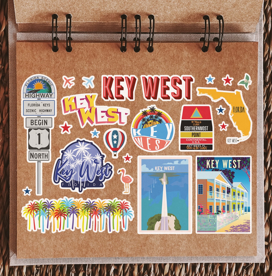 A5 Sticker Sheet Key West Landmarks Vinyl Stickers - Florida US America ...