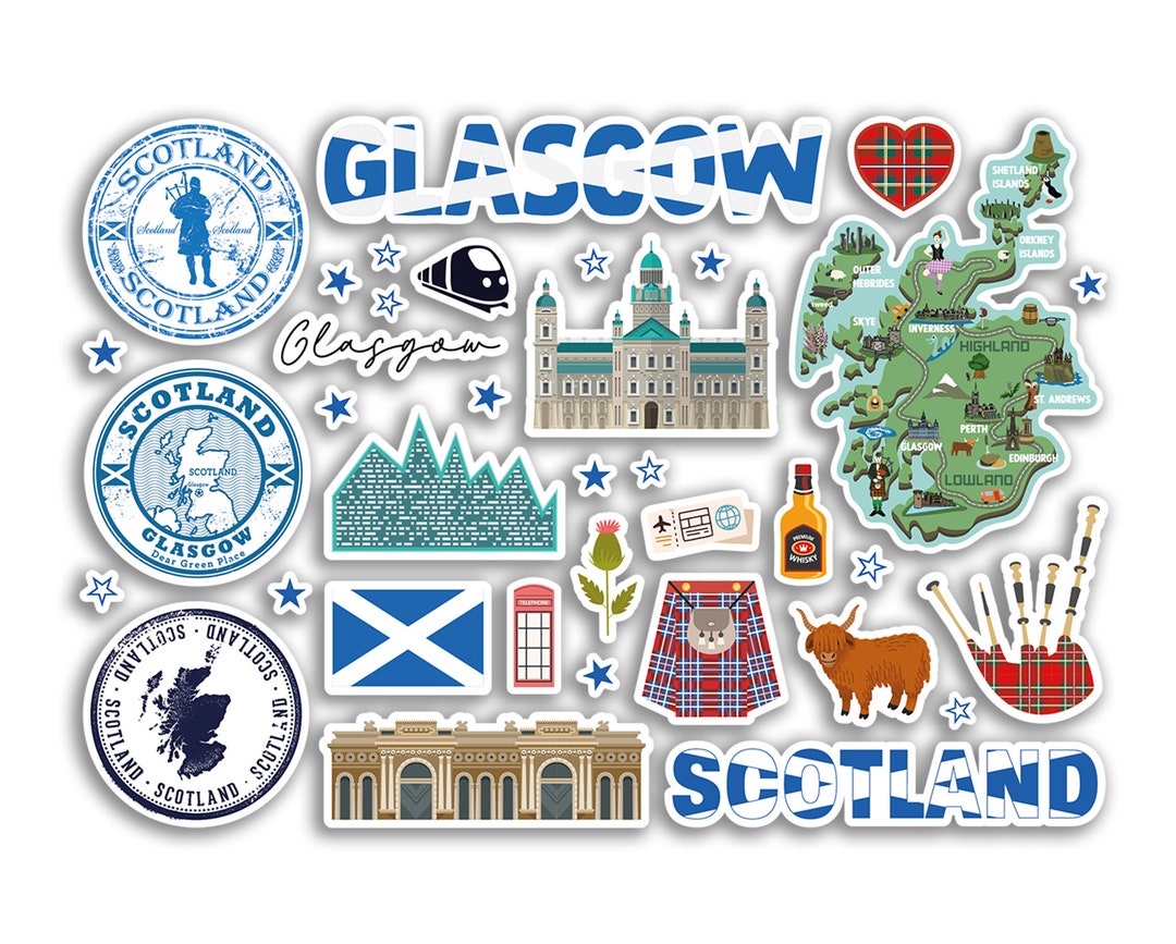 A5 Sticker Sheet Glasgow Landmarks Vinyl Stickers - Scottish Scotland ...