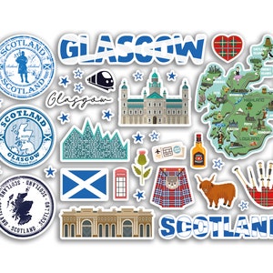 A5 Sticker Sheet Glasgow Landmarks Vinyl Stickers - Scottish Scotland ...