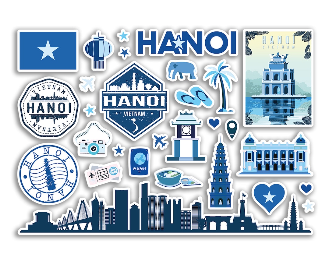 A5 Sticker Sheet Hanoi Landmarks Vinyl Stickers - Blue Vietnam Beach ...