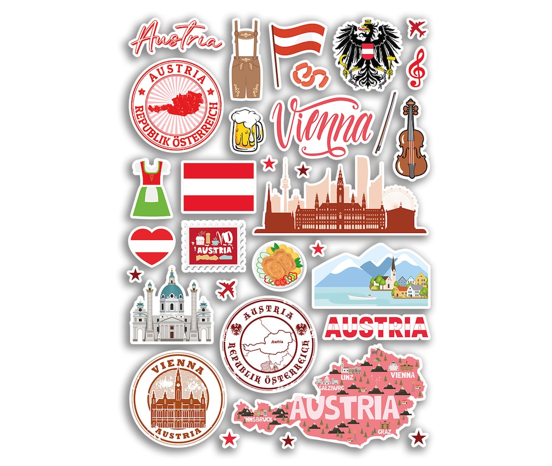 A4 Sticker Sheet Austria Landmarks Vinyl Stickers - Austrian Vienna Map ...