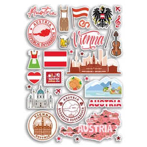 A4 Sticker Sheet Austria Landmarks Vinyl Stickers - Austrian Vienna Map ...