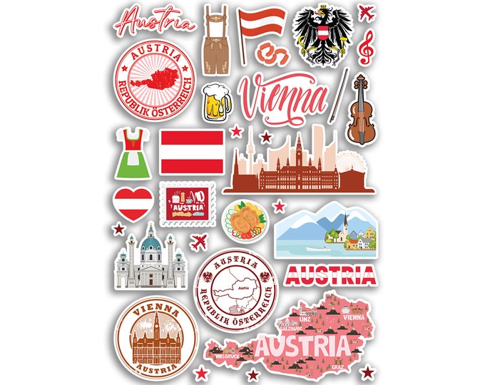 A4 Sticker Sheet Austria Landmarks Vinyl Stickers - Austrian Vienna Map ...