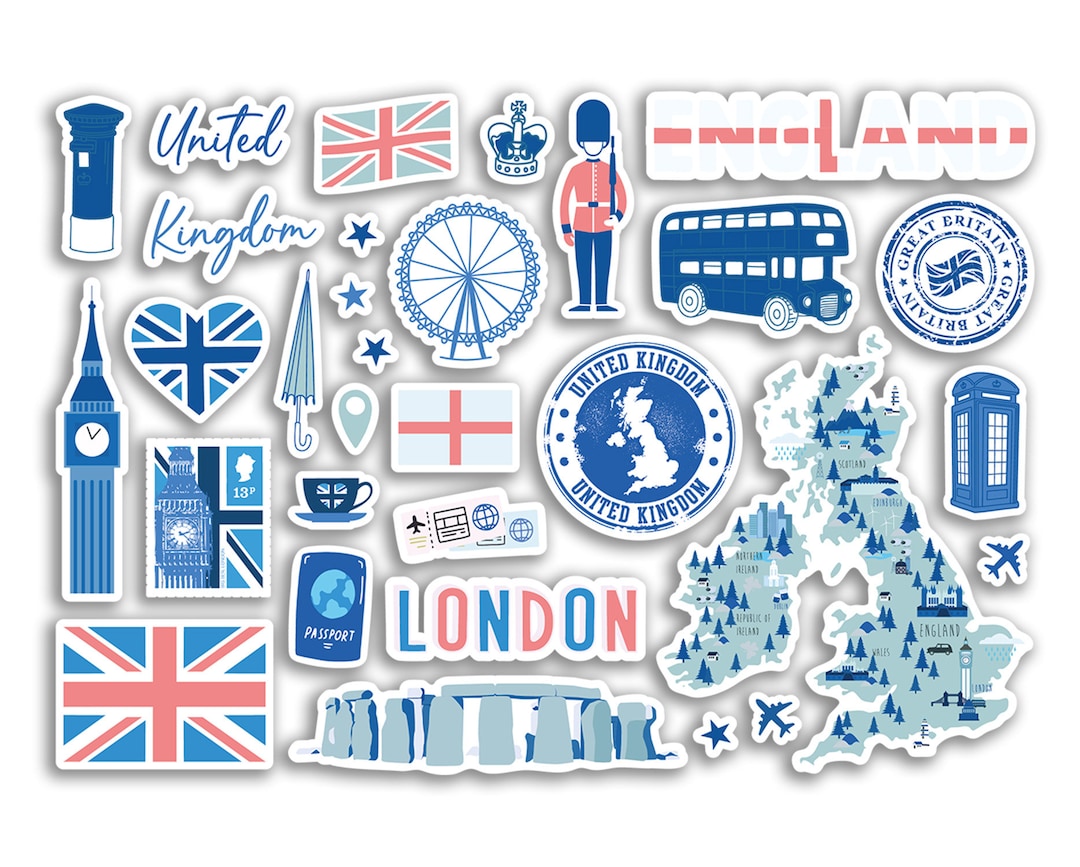 A5 Sticker Sheet England Blue Landmarks Vinyl Stickers - UK GB London ...