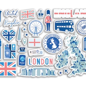 A5 Sticker Sheet England Blue Landmarks Vinyl Stickers - UK GB London ...