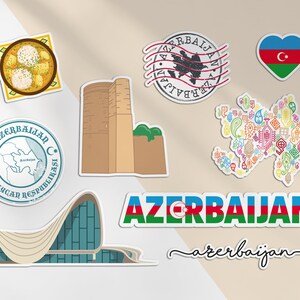 A5 Sticker Sheet Azerbaijan Landmarks Vinyl Stickers - Country Map ...