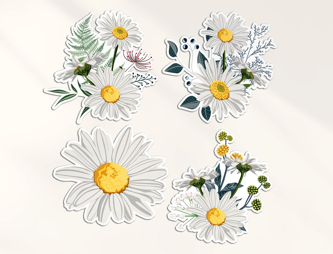 4 X 10cm Daisies Vinyl Stickers - Daisy Floral Flowers Décor Home ...