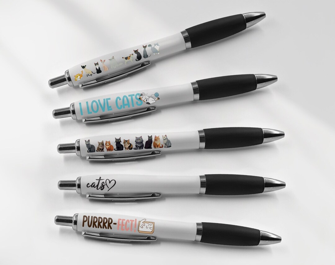 5 X Cats Black Pens - Kittens Pets Animal Funny Pun Cartoon Stationary ...