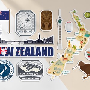 A5 Sticker Sheet New Zealand Landmarks Vinyl Stickers - Map Airport ...