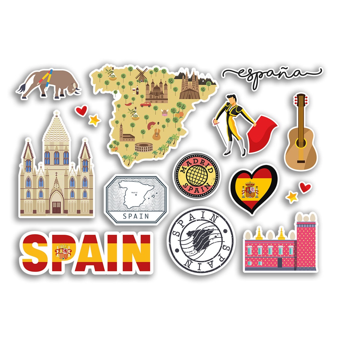 A5 Sticker Sheet Spain Landmarks Vinyl Stickers - Spanish Madrid Map ...