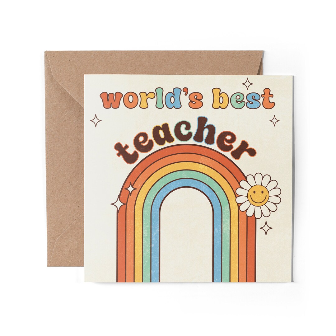 1 X Best Teacher Greeting Card - School Hobby Sport Groovy Number 1 No ...