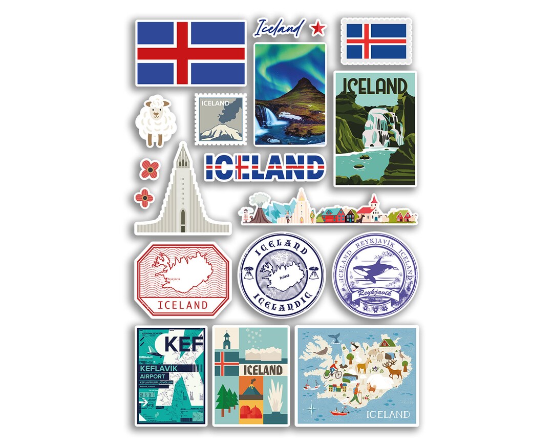 A4 Sticker Sheet Iceland Vinyl Stickers - Icelandic City Landmarks City ...