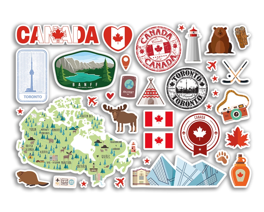 A5 Sticker Sheet Canada Landmarks Vinyl Stickers Canadian Map Airport ...