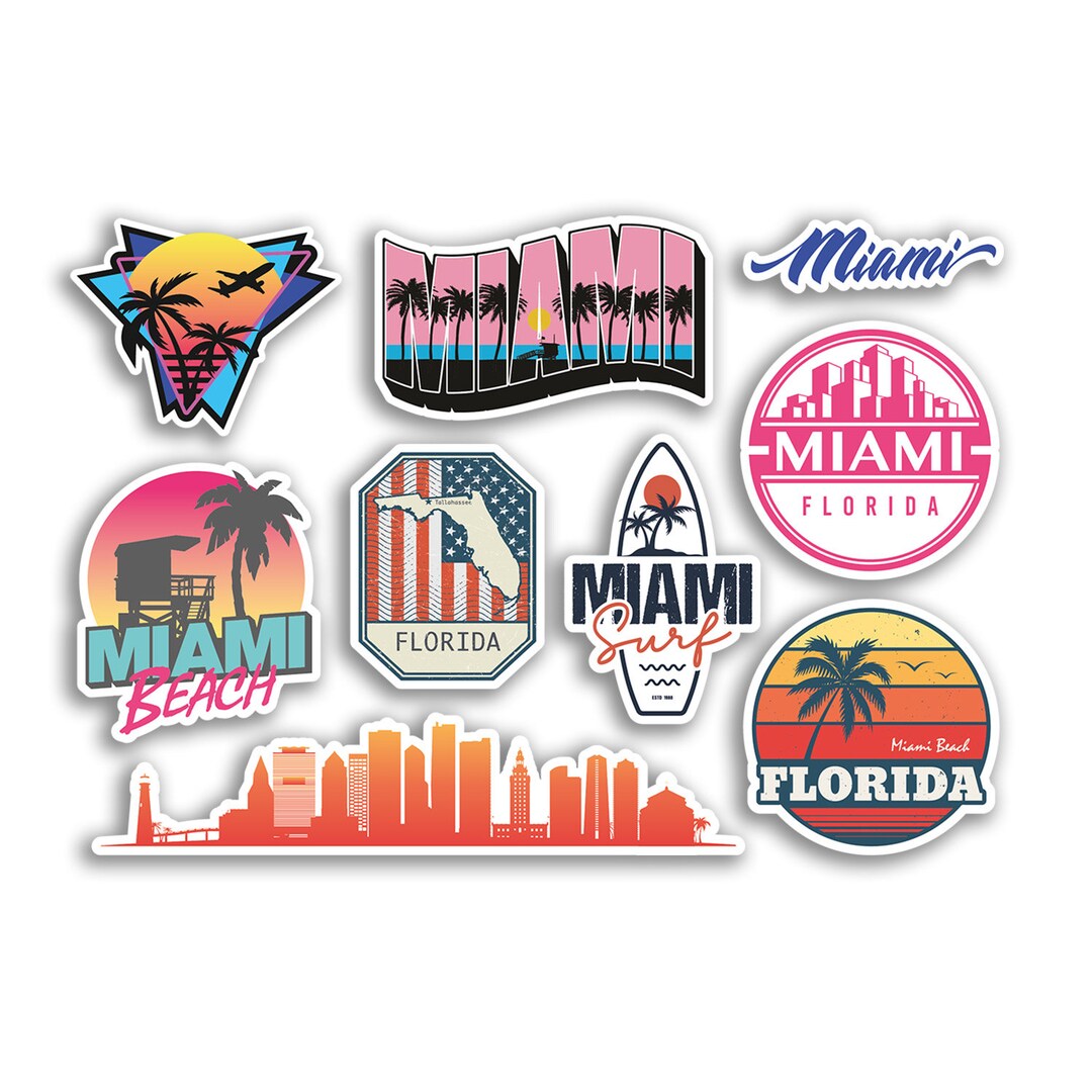 A5 Sticker Sheet Miami Landmarks Vinyl Stickers - Florida America Beach ...