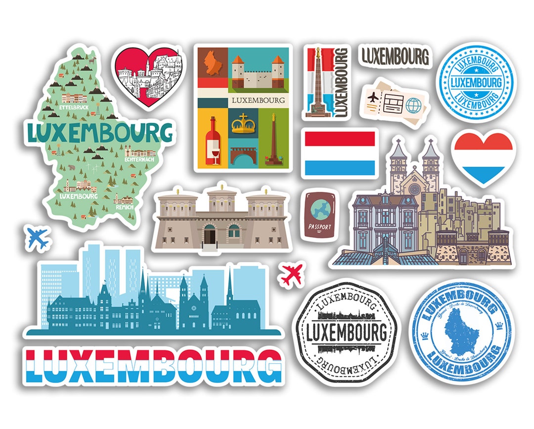 A5 Sticker Sheet Luxembourg Landmarks Vinyl Stickers - Country Map ...