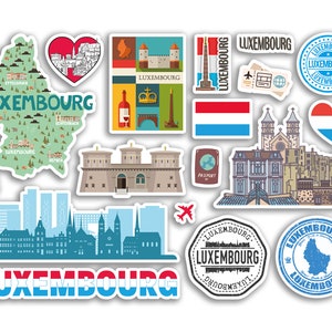 A5 Sticker Sheet Luxembourg Landmarks Vinyl Stickers - Country Map ...