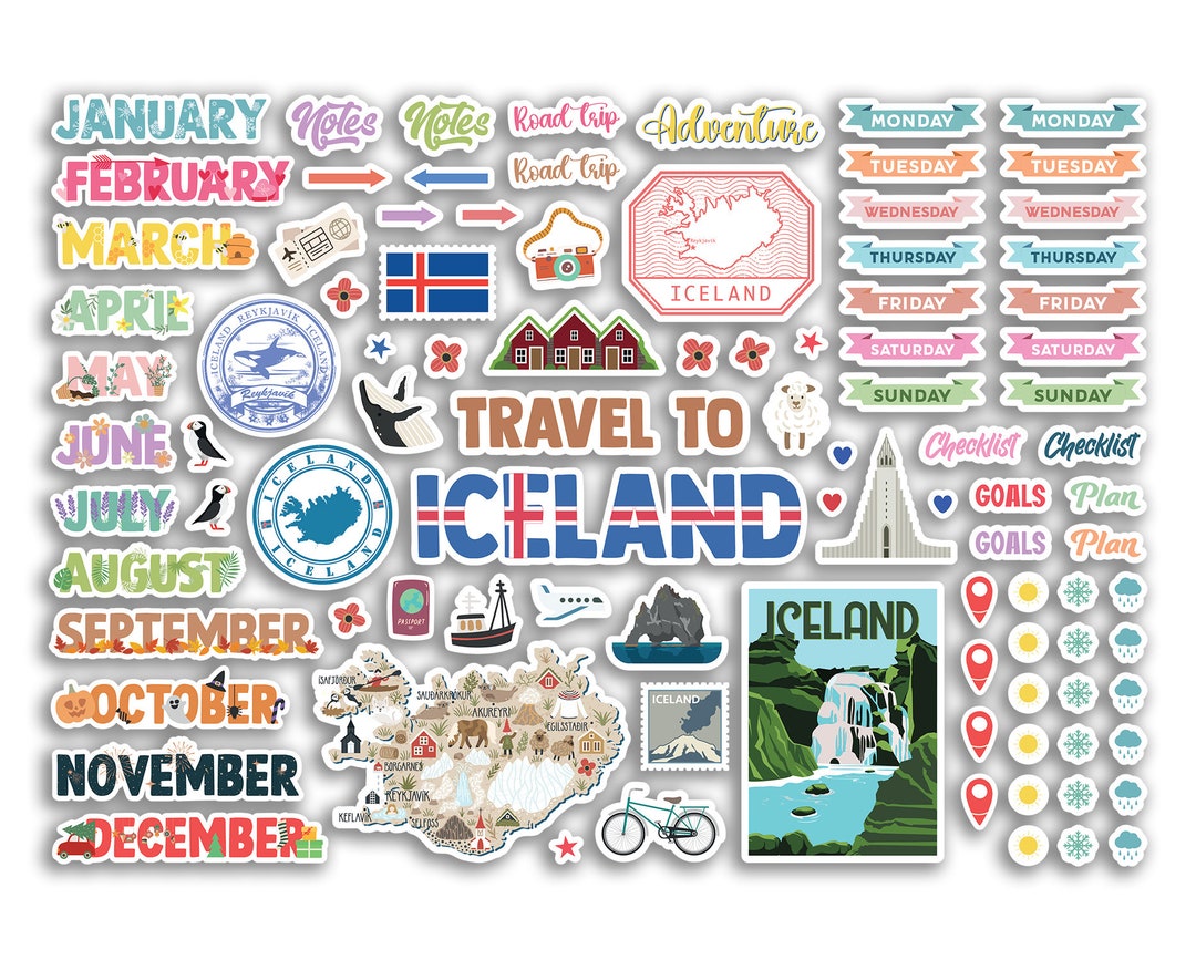 A4 Sticker Sheet Iceland Landmarks Vinyl Stickers Fjords Icelandic City ...