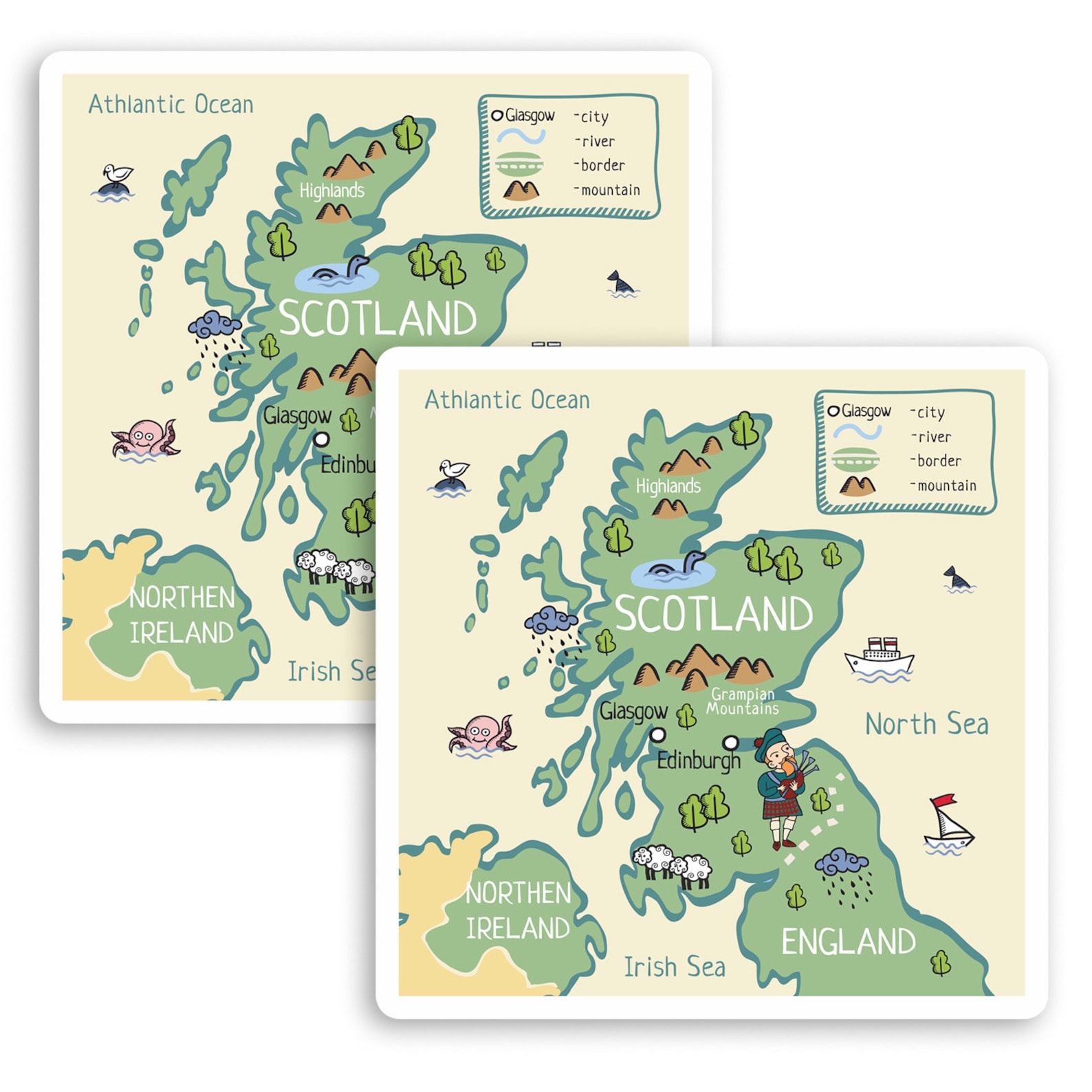2 X 10cm Scotland Map Vinyl Stickers - Scottish Highlands Cartoon ...
