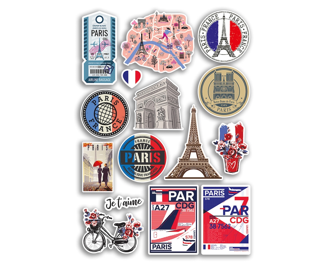 A4 Sticker Sheet Paris Landmarks Vinyl Stickers - France City Eiffel ...