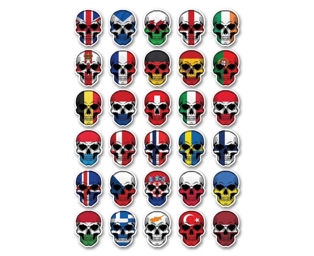 A4 Sticker Sheet Skull Flags Vinyl Stickers - European Europe England ...