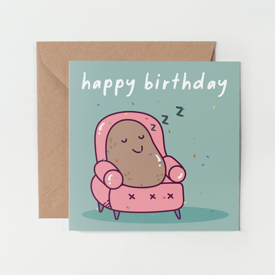 1 X Greeting Card - Happy Birthday Couch Potato TV Lazy Sleeping Funny ...