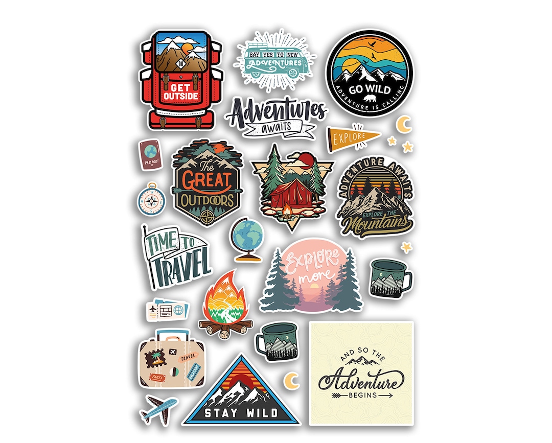 A4 Sticker Sheet Adventure Vinyl Stickers - Great Outdoors Explore Men ...