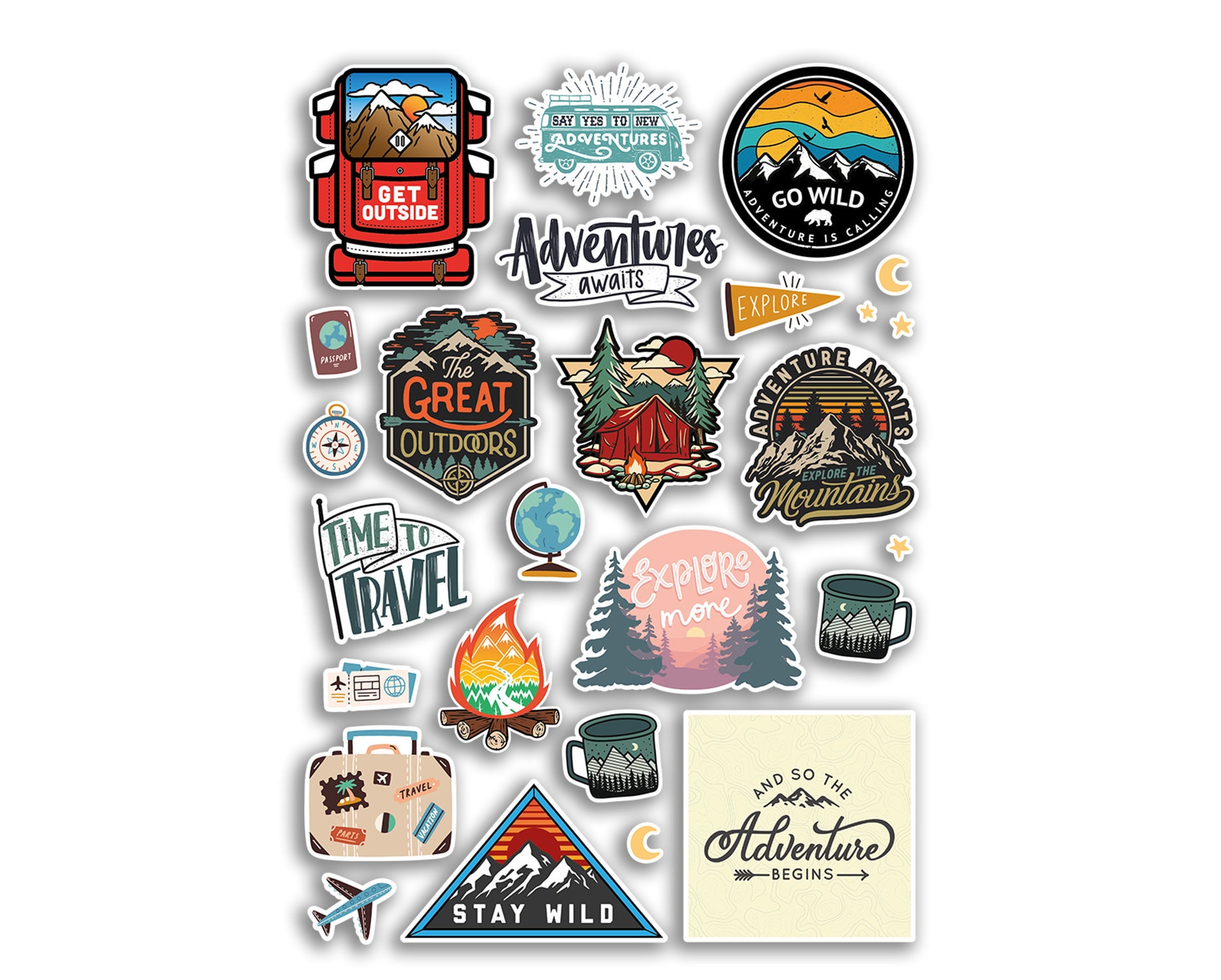 A4 Sticker Sheet Adventure Vinyl Stickers - Great Outdoors Explore Men ...
