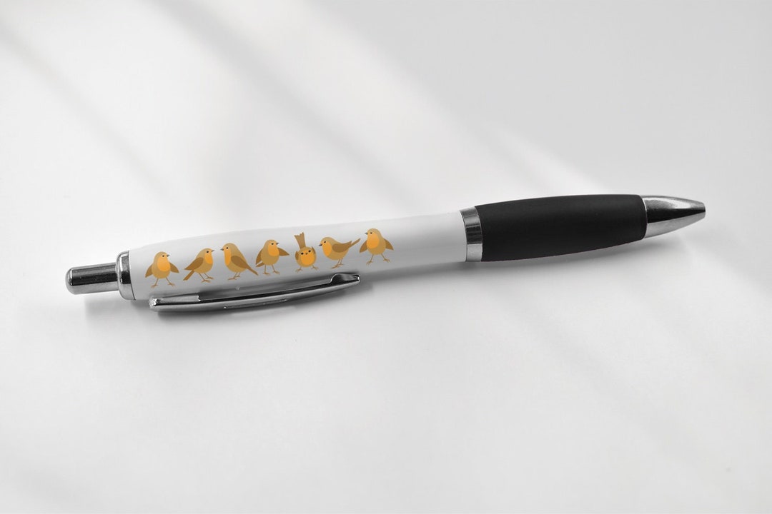 1 X Robin Black Pen - Birds Red Breast Animals Stationary School ...