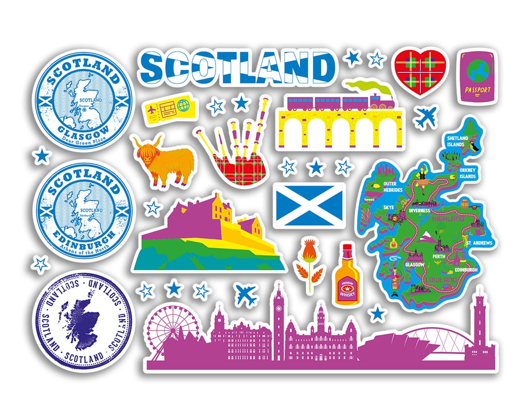 A5 Sticker Sheet Scotland Landmarks Vinyl Stickers - Bright Scottish ...