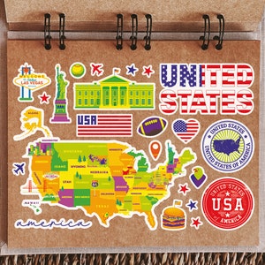 A5 Sticker Sheet United States Landmarks Vinyl Stickers - Bright USA ...