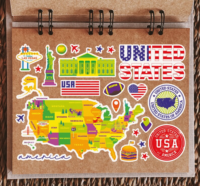 A5 Sticker Sheet United States Landmarks Vinyl Stickers - Bright USA ...
