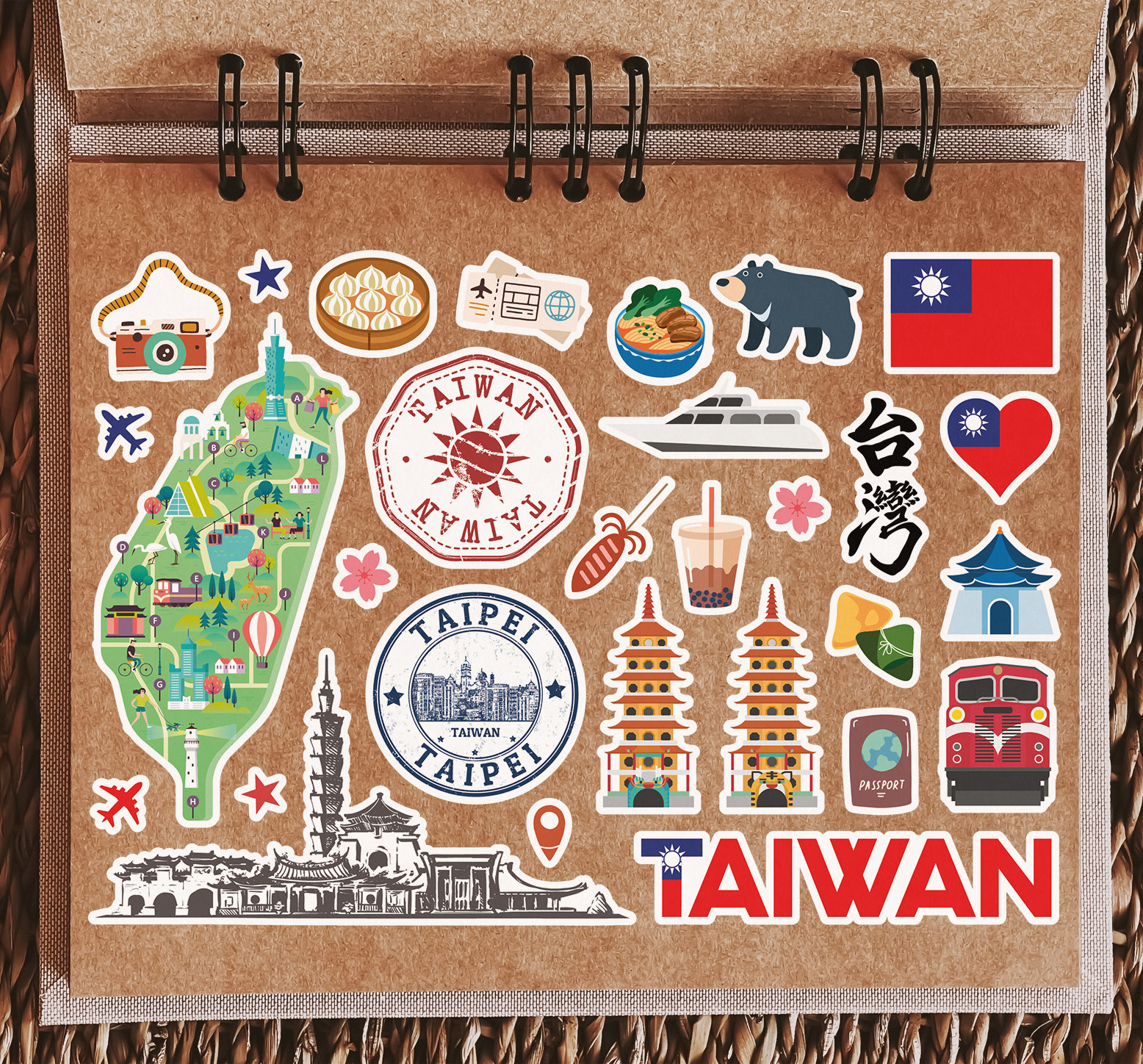 A5 Sticker Sheet Taiwan Landmarks Vinyl Stickers - Taipei Country Asia ...