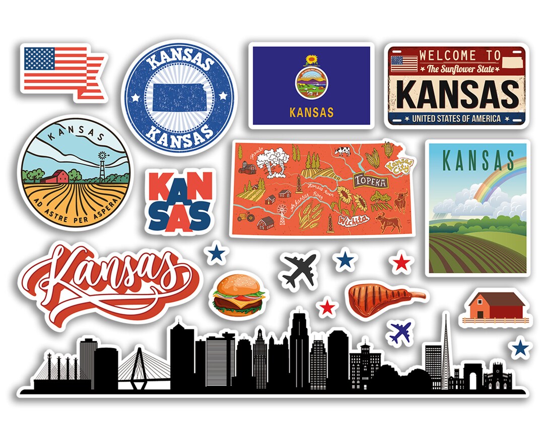 A5 Sticker Sheet Kansas Landmarks Vinyl Stickers - USA American States ...