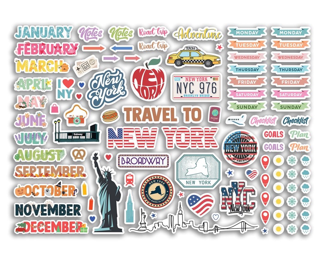 A4 Sticker Sheet New York Landmarks Vinyl Stickers - NYC America USA ...