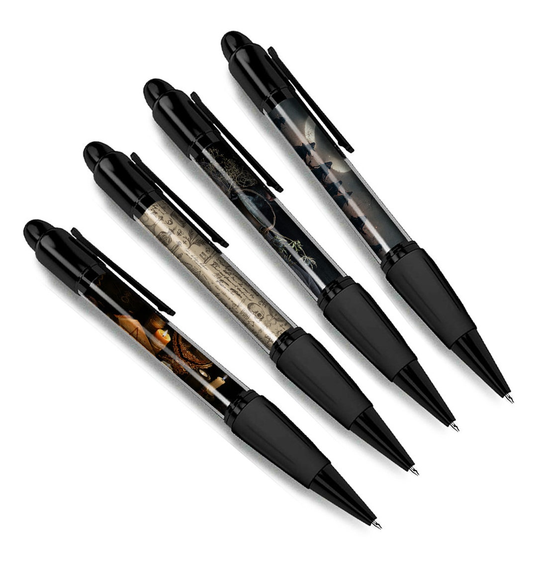 Set of 4 Witchcraft Black Ballpoint Pens - Coven Spells Cauldron Pagan ...