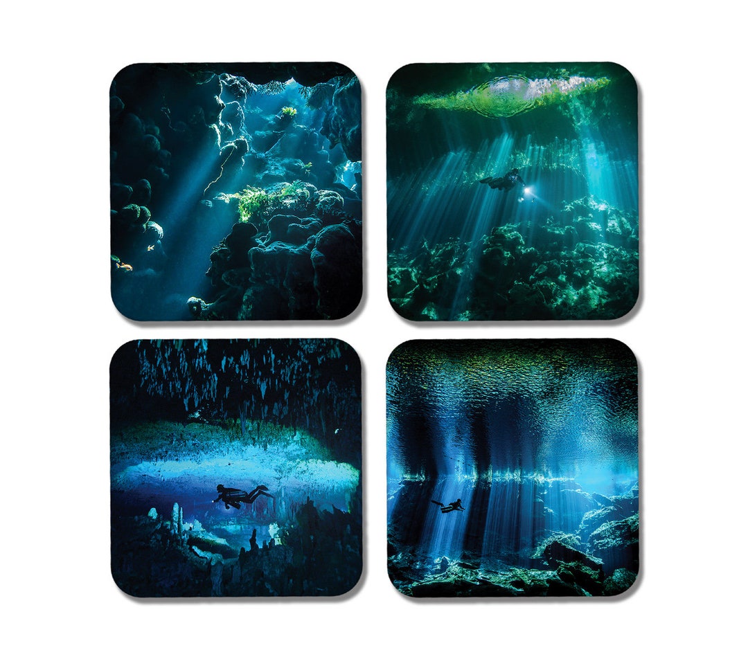 4 X Square Scuba Diving Coasters Underwater Ocean Diver Drinks Living ...