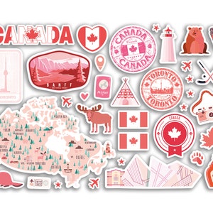 A5 Sticker Sheet Canada Pink Landmarks Vinyl Stickers Canadian Map ...