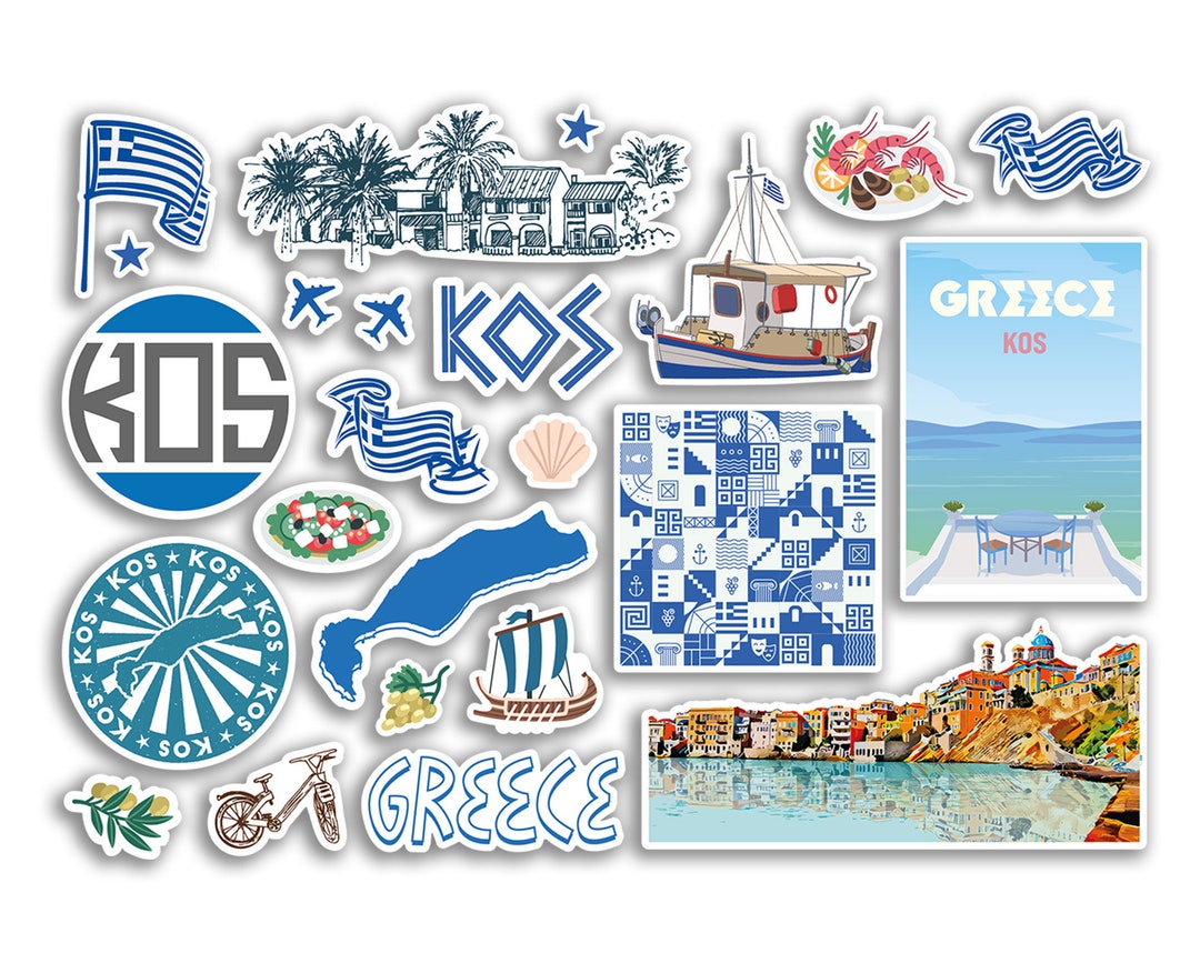 A5 Sticker Sheet Kos Landmarks Vinyl Stickers Greece Greek Beach Map ...