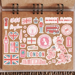 A5 Sticker Sheet England Pink Landmarks Vinyl Stickers UK GB London Map ...