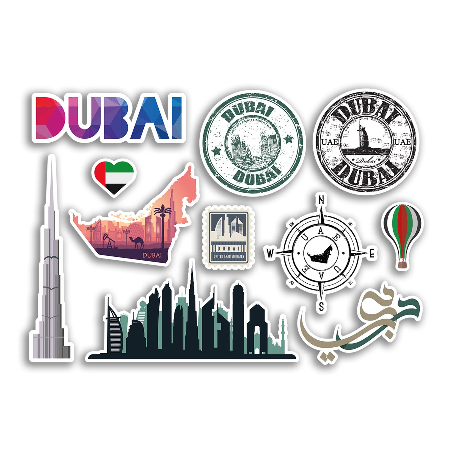 A5 Sticker Sheet Dubai Landmarks Vinyl Stickers - United Arab Emirates ...