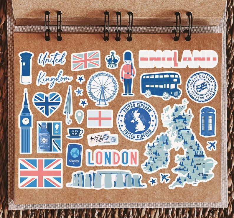 A5 Sticker Sheet England Blue Landmarks Vinyl Stickers - UK GB London ...