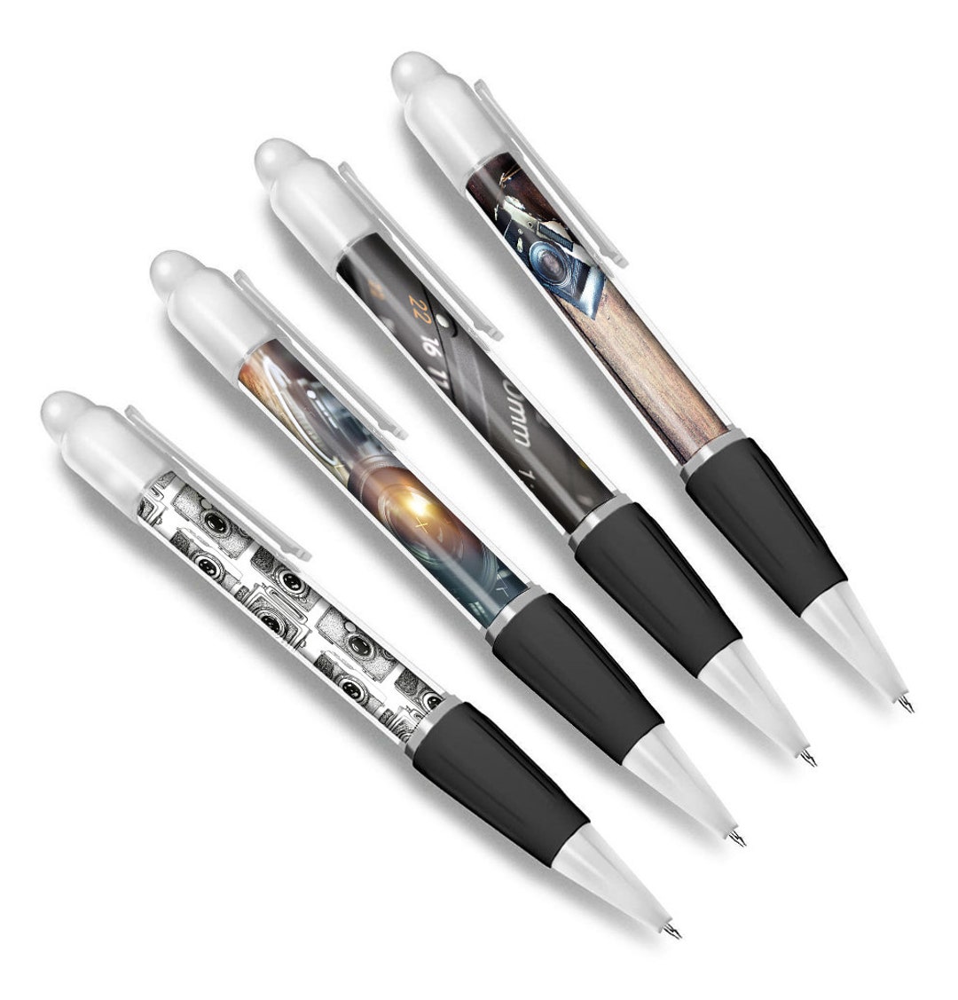 Set of 4 Camera White Ballpoint Pens - Photography Film Lens Pattern ...