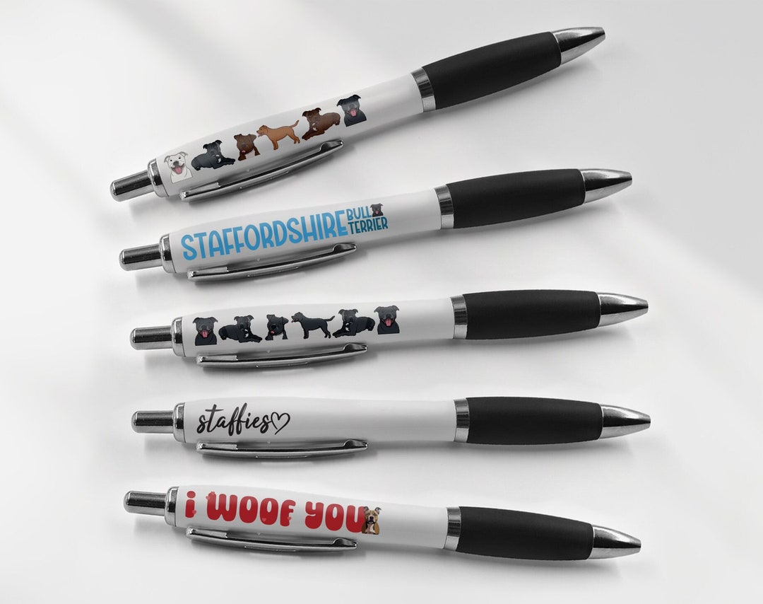 5 X Staffy Black Pens - Staffordshire Bull Terrier Dogs Pets Puppy ...